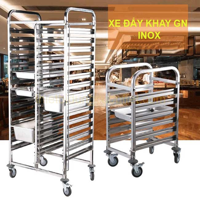 Xe đẩy khay inox, xe đẩy khay inox trong nhà hàng tại TPHCM